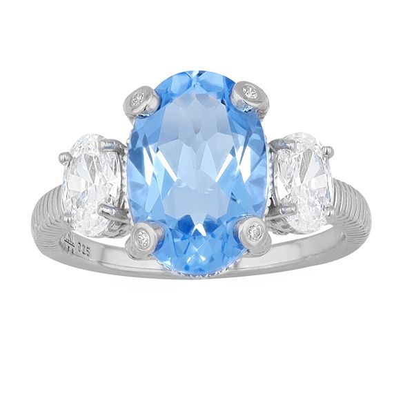 SIRI USA by TJM Sterling Silver Cubic Zirconia & Lab-Grown Blue Quartz Ring