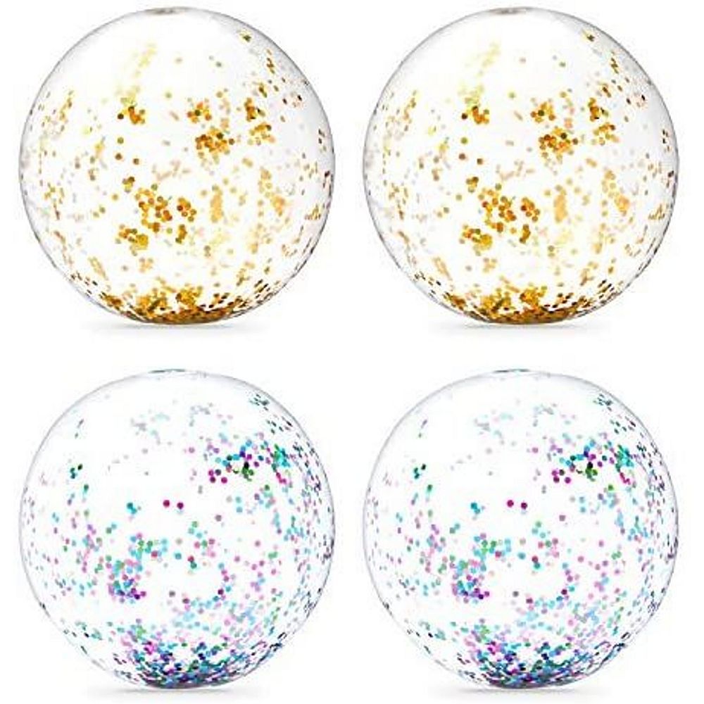 Gold and Turquoise Inflatable Glitter Beach Balls (20 Inches, 4 Pack)