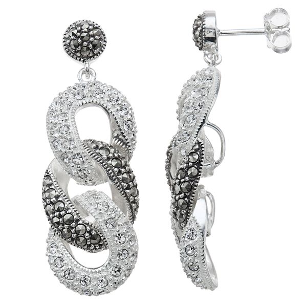 Lavish by TJM Sterling Silver Crystal & Marcasite Chain Earrings