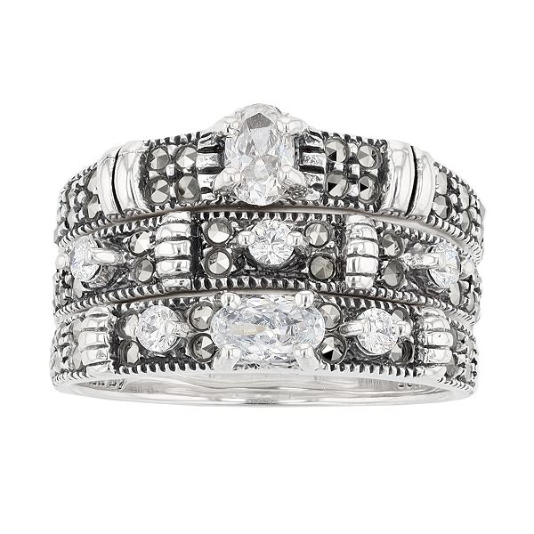 Lavish by TJM Sterling Silver Cubic Zirconia and Marcasite 3-Piece ...