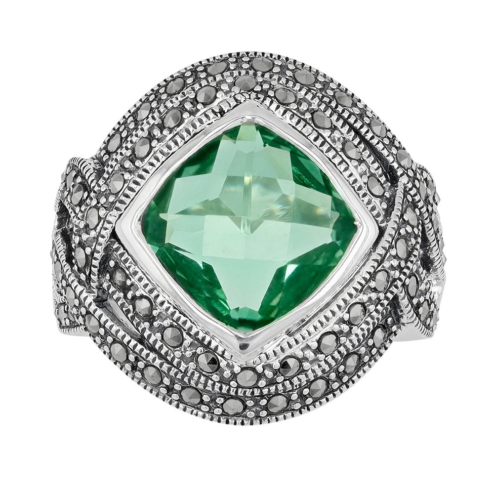 Lavish by TJM Sterling Silver Lab-Created Green Quartz & Marcasite ...