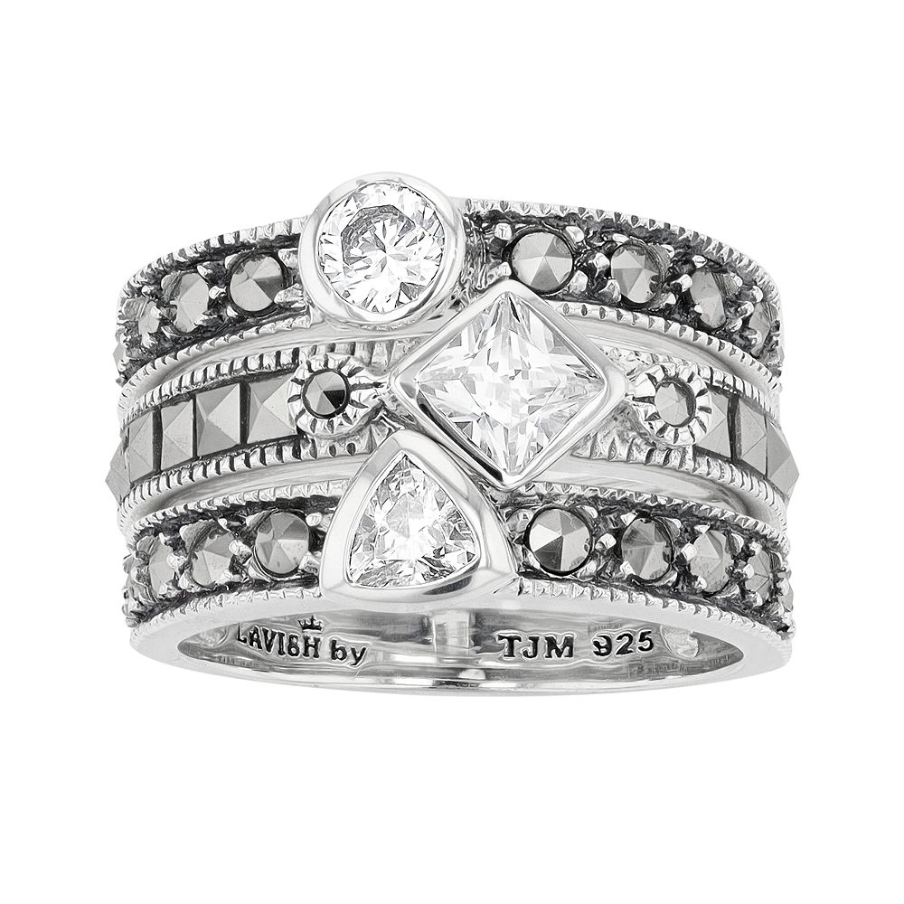 Lavish by TJM Sterling Silver Cubic Zirconia & Marcasite 3-Piece Stack ...