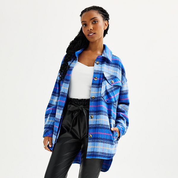 Juniors' SO® Oversized Plaid Shacket