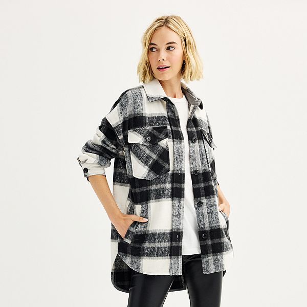 Juniors' SO® Oversized Plaid Shacket