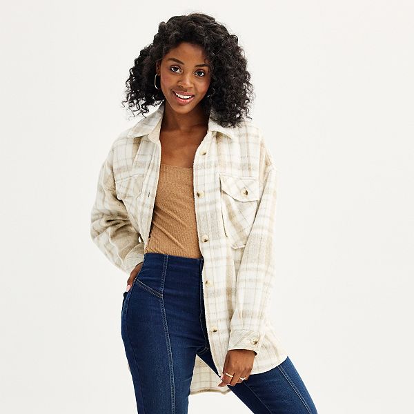 Juniors' SO® Oversized Plaid Shacket