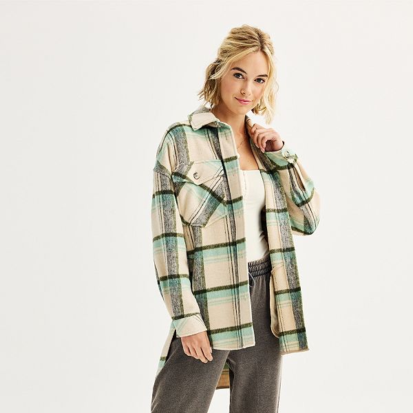 Juniors' SO® Oversized Plaid Shacket