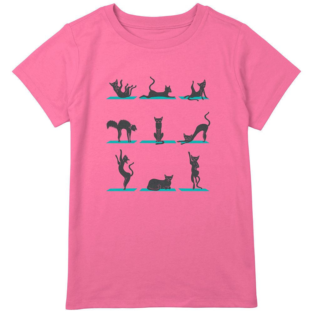 Girls 7-16 Plus Size Yoga Kitty Cat Lineup Graphic Tee