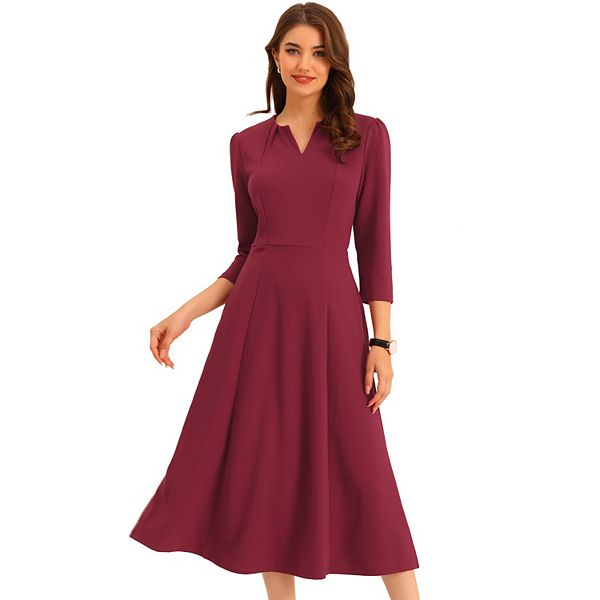 Women's Work Office Elegant 3/4 Sleeve V Neck A-Line Dress