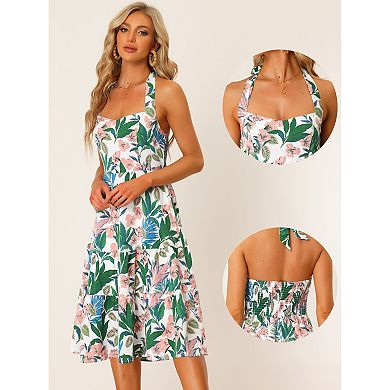 Halter Neck Sundress for Women's Smocked Back Flowy Floral Dress
