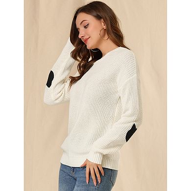Women's Drop Shoulder Elbow Patch Loose Pullover Sweaters