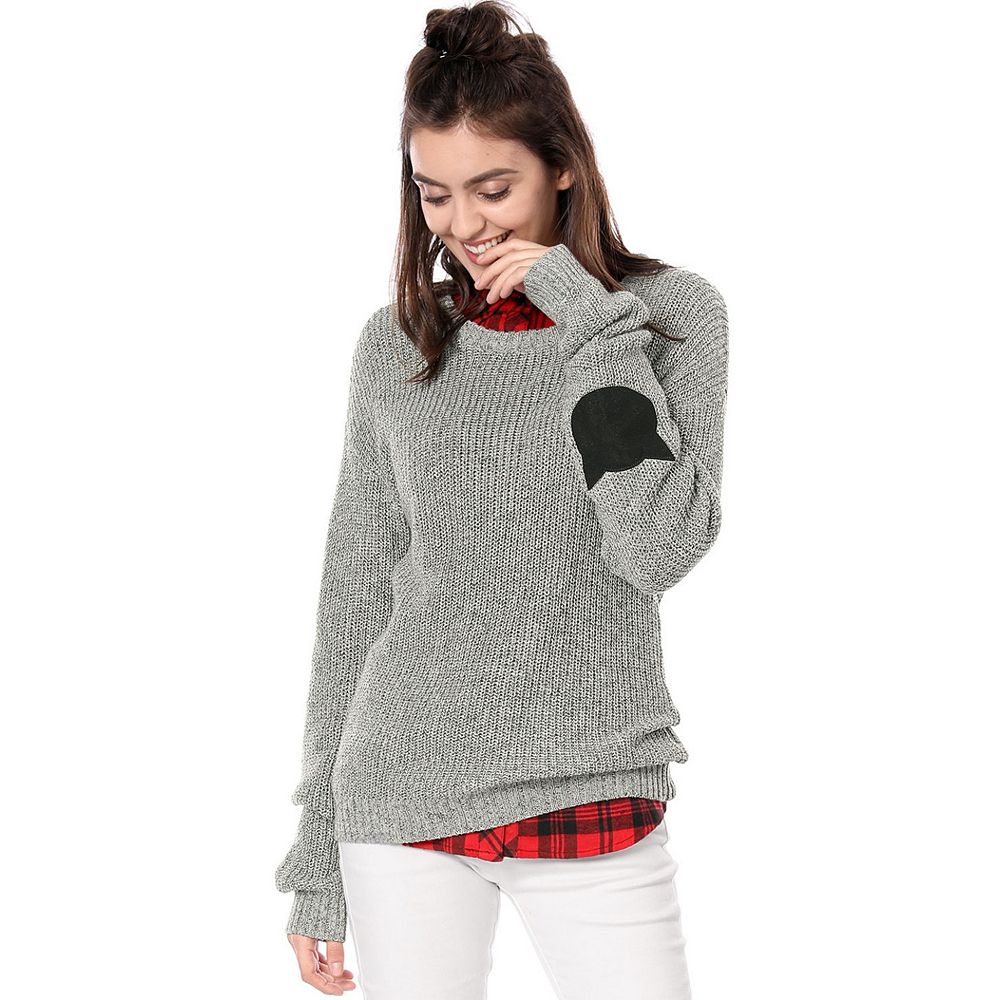 Women's Drop Shoulder Elbow Patch Loose Pullover Sweaters