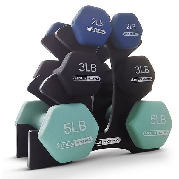 HolaHatha 2, 3, & 5 Pound Neoprene Dumbbell Free Hand Weight Set w ...