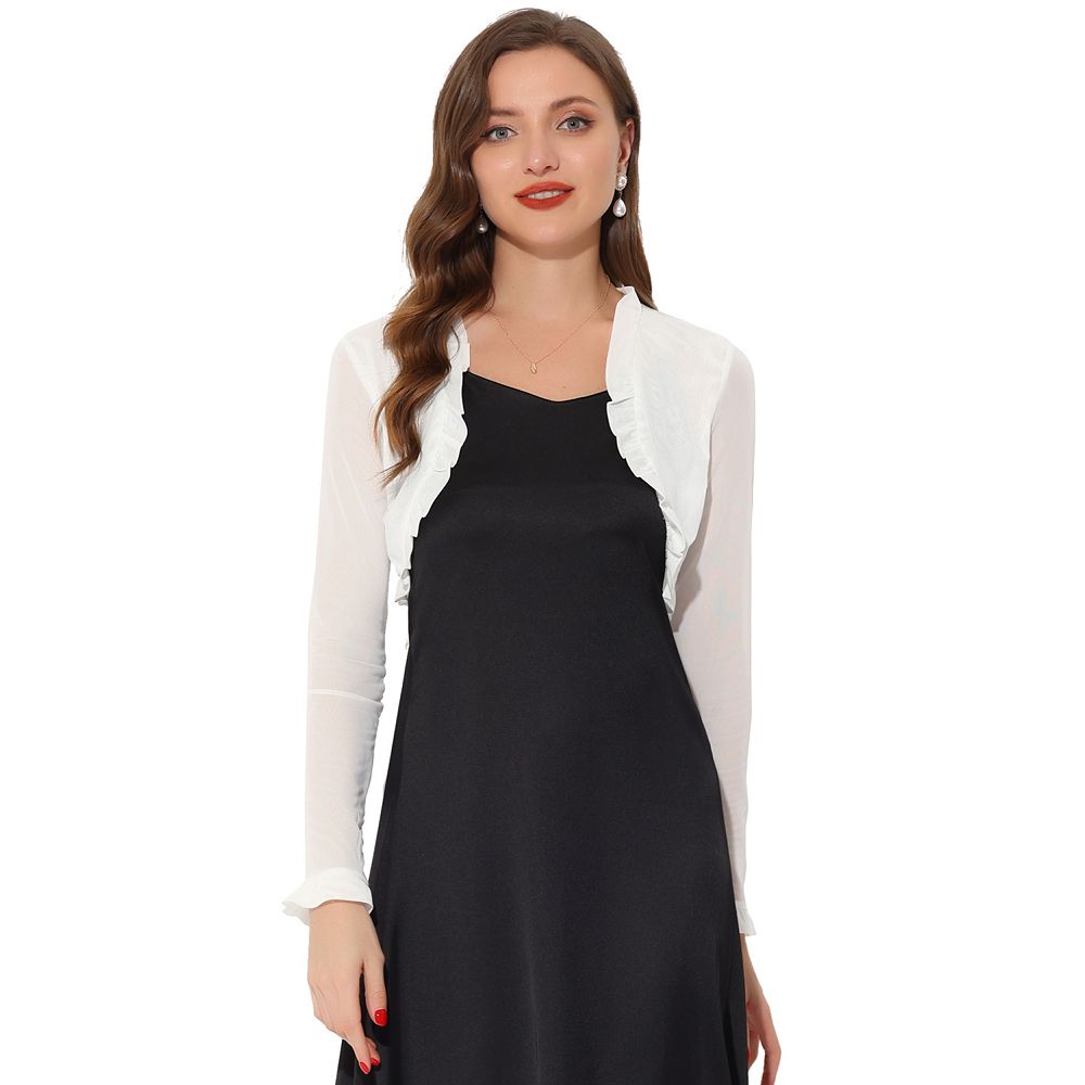 Mesh Shrug For Women's Ruffled Open Front Cropped Cardigan