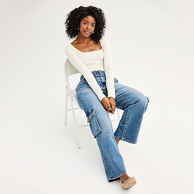 Juniors' SO® Hook-and-Eye Long Sleeve Ribbed Bodysuit