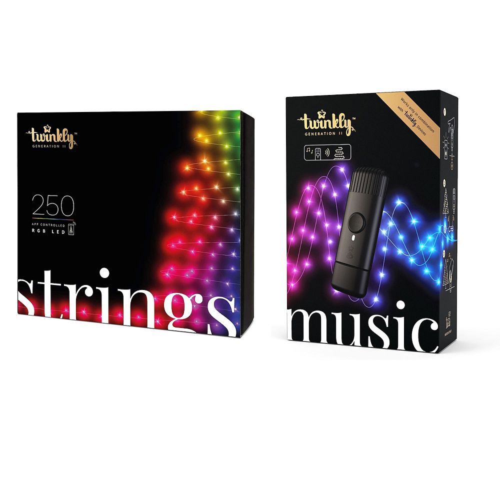 Twinkly 250 LED RGB Multicolor 65.5 Foot Decor String Lights with Music ...