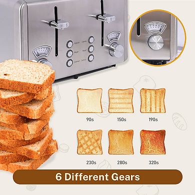 Mega Casa 1500W 4 Stainless Steel Slice Toaster, 6 Bread Shade Settings ...