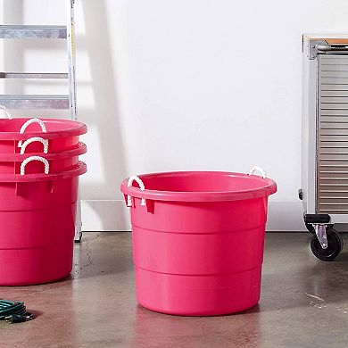 Homz Plastic 18 Gallon Utility Storage Bucket Tub w/ Rope Handle, Pink ...