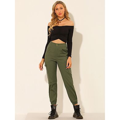 Women's Casual Elastic Waist Solid Color Ankle Length Utility Cargo ...