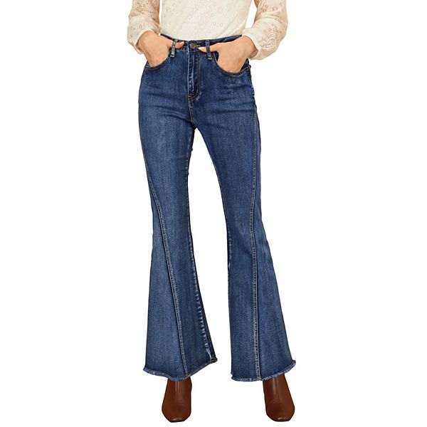 Women's Vintage Long Pants Classic High Waist Denim Bell Bottoms Jeans