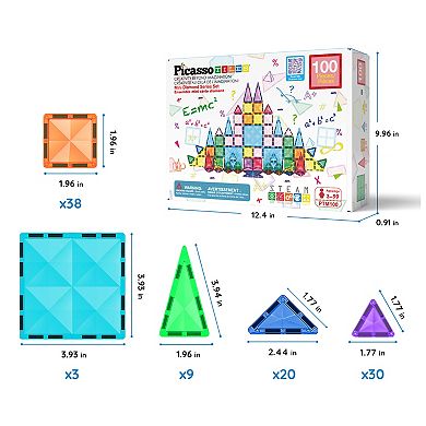 PicassoTiles Mini Diamond Magnetic Building Block, 100-Piece Set