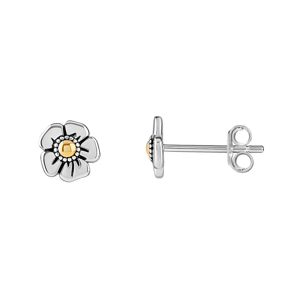 PRIMROSE Two-Tone Sterling Silver Oxidized Flower Stud Earrings