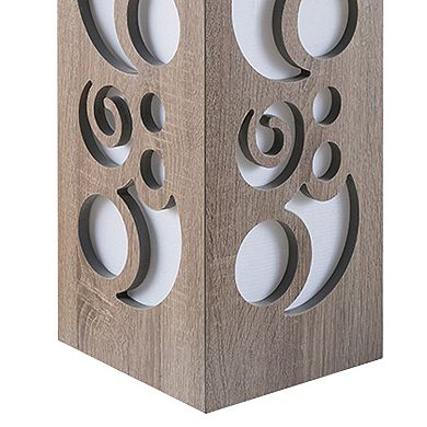 Cuboidal Wooden Frame Table Lamp with Cut Out Details, Taupe Brown