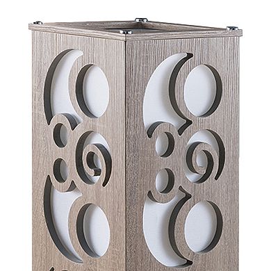 Cuboidal Wooden Frame Table Lamp with Cut Out Details, Taupe Brown