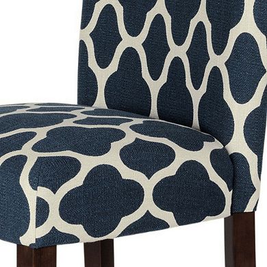 Wooden Parson Dining Chairs with Quatrefoil Patterned Fabric Upholstery ...