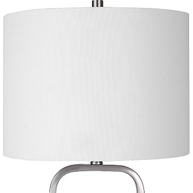 27 Inch Metal Table Lamp, Rectangular Base, Silver, White