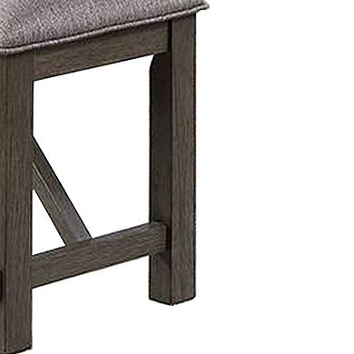 Lexi 50 Inch Dining Bench, Fabric Padded Seat, Rubberwood, Gray, Dark Brown