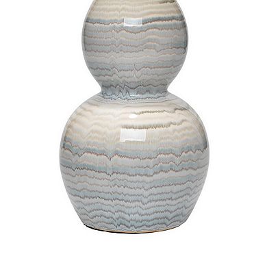 Ceramic Table Lamp with Neutral Waves Pattern, White and Blue