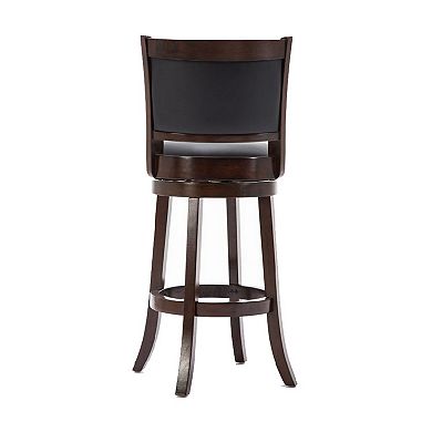 Round Wooden Swivel Barstool with Padded Seat and Back, Dark Brown