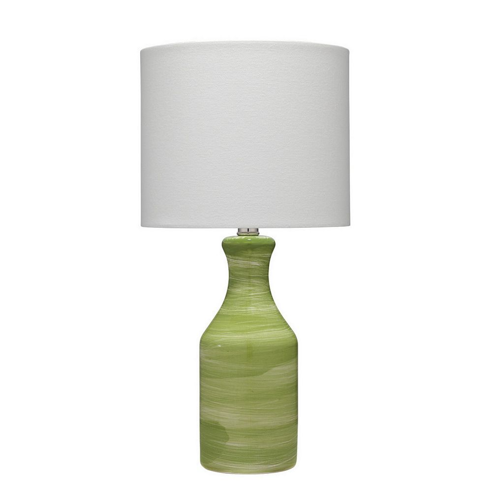 Table Lamp with Drum Shade and Ceramic Swirl Design Base, Green