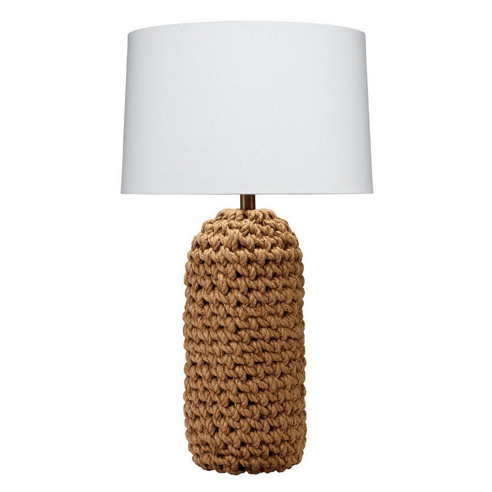 Table Lamp with Woven Rope Knots and Fabric Shade, Brown