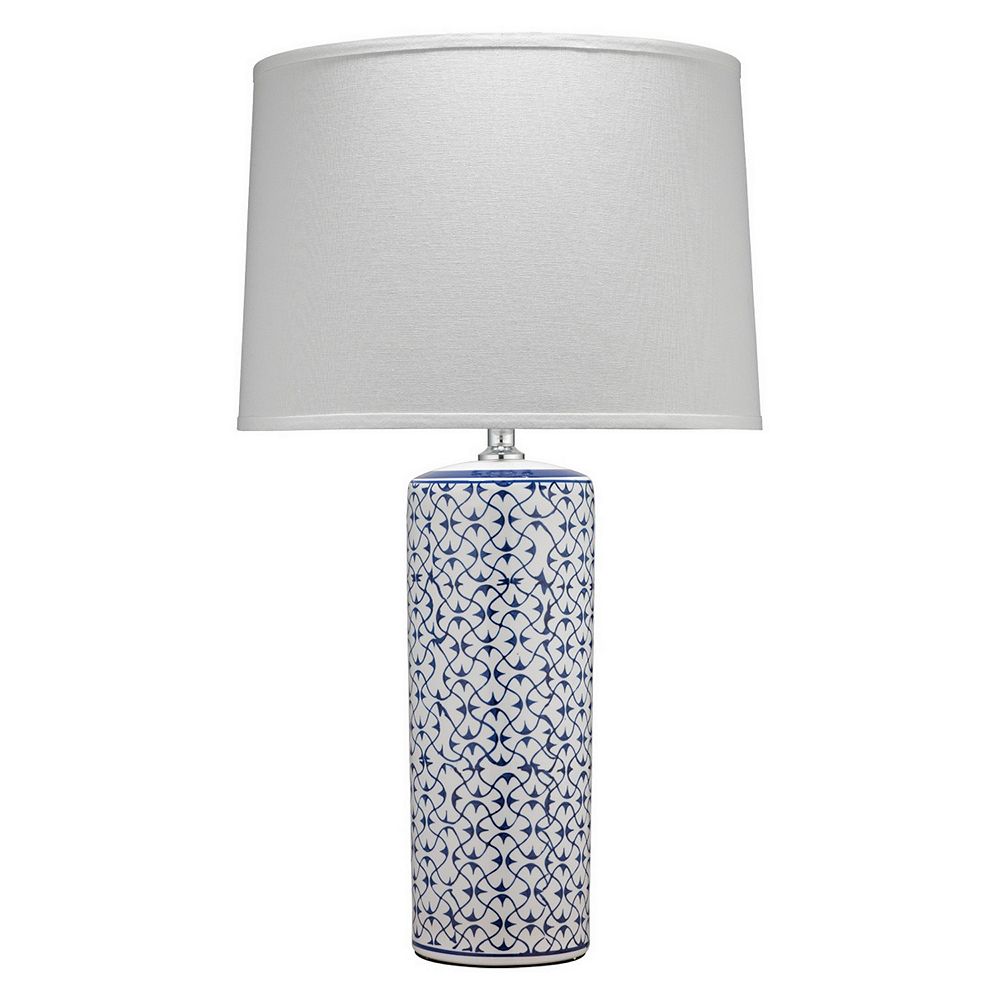 Table Lamp with Cone Drum Shade and Trellis Pattern Ceramic Base, White