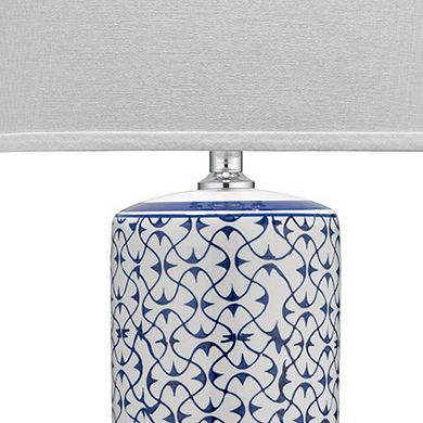 Table Lamp with Cone Drum Shade and Trellis Pattern Ceramic Base, White