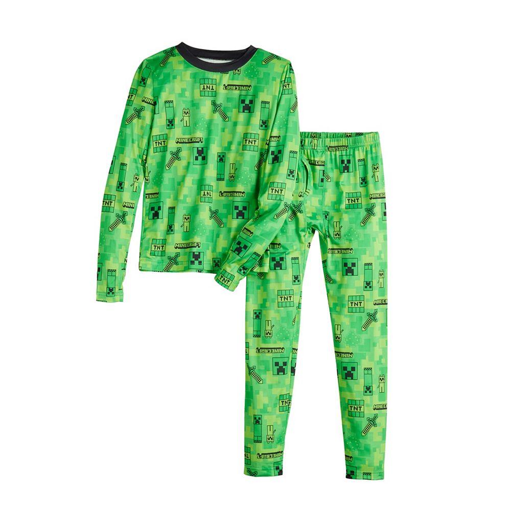 Boys 4-14 Cuddl Duds® Minecraft Creepers Print 2-Piece Stretch Base ...