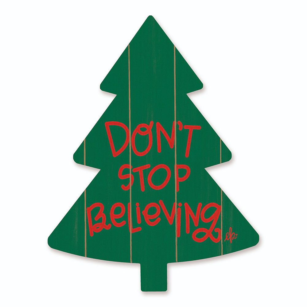 18" Green and Red "Don't Stop Believing" Christmas Tree Cutout Wall Decor