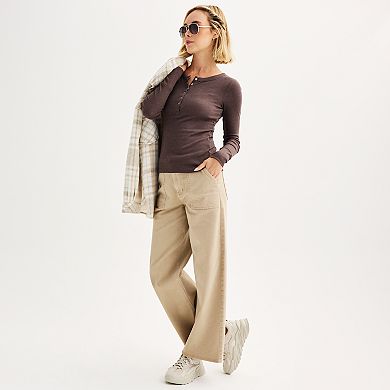 Women's SO® Slim Fit Long Sleeve Henley Tee