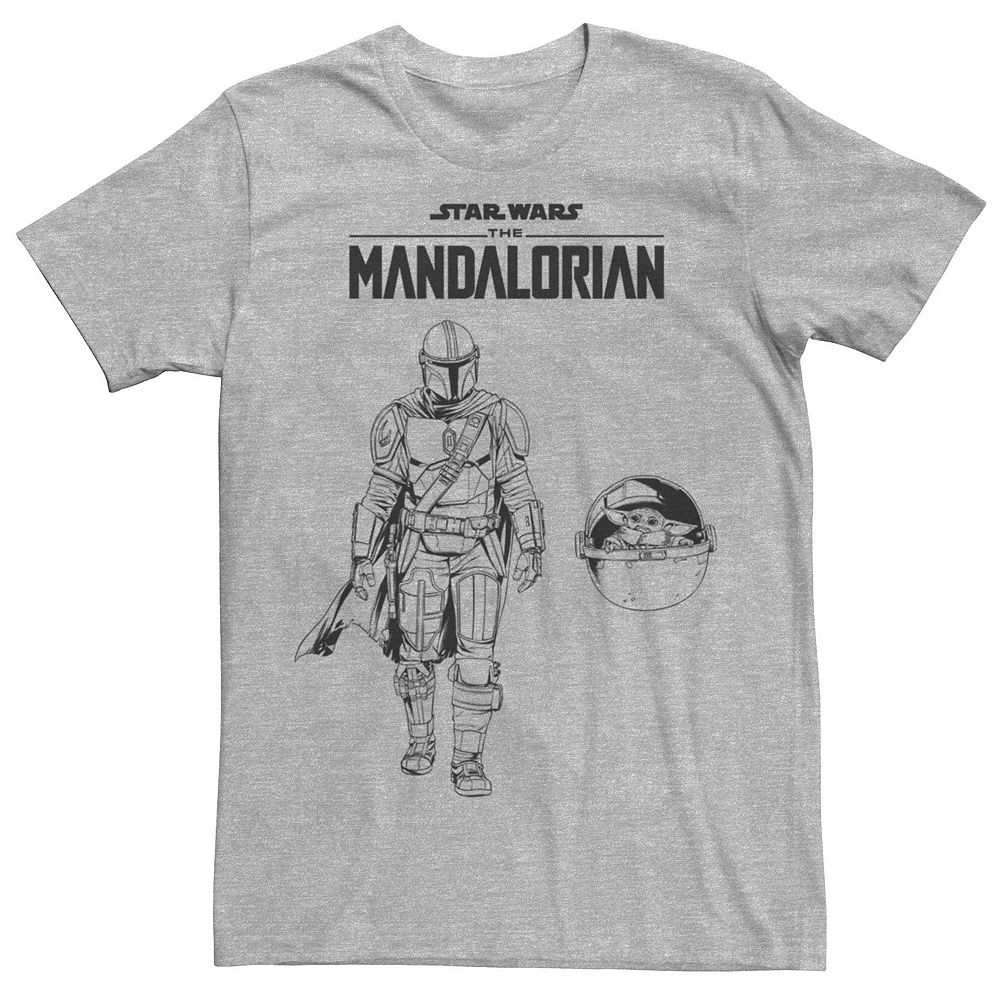Men's Star Wars The Mandalorian Mando And Baby Yoda Lineart Graphic Tee