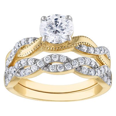 White Lotus 14k Gold Over Silver 2 Carat T.W. Lab Created Moissanite Bridal Set Ring