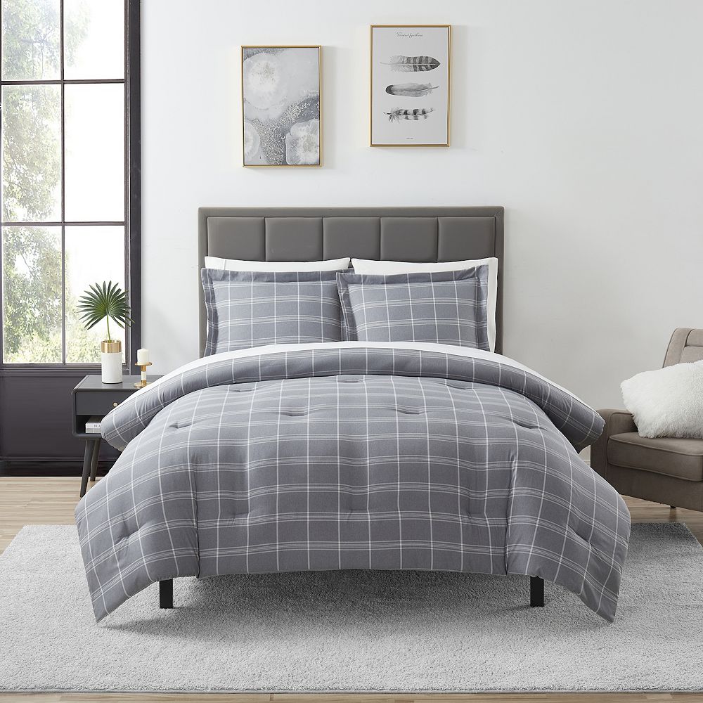 Sweet Home Collection Chambray Weave Plaid Comforter & Sheet Set with Shams