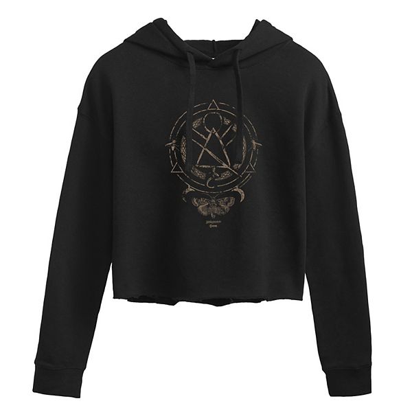 Juniors' Yellowjackets Moth Symbols Cropped Hoodie