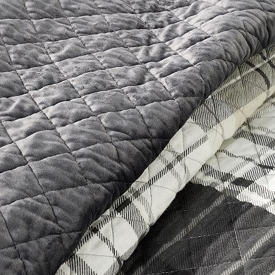 Cuddl Duds® Gray Patchwork Flannel Quilt Set