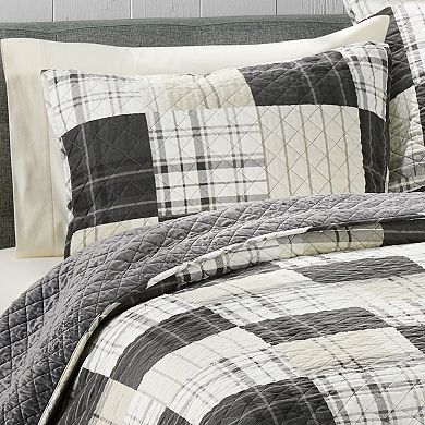 Cuddl Duds® Gray Patchwork Flannel Quilt Set