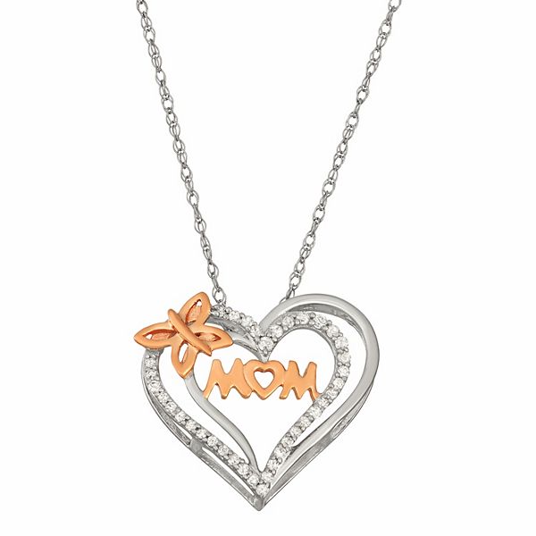 HDI 10k White Gold 1/10 Carat T.W. Diamond Mom Heart Pendant Necklace