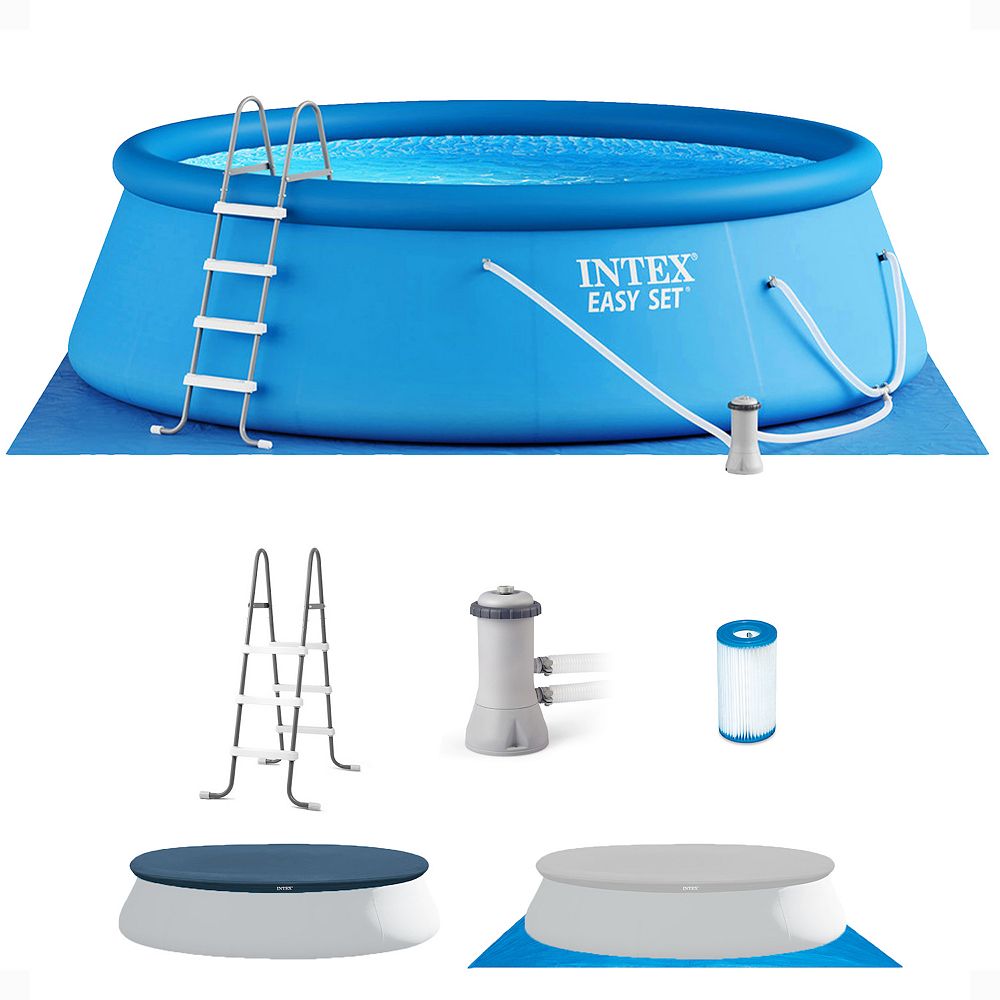 Intex 15' x 48" Inflatable Easy Set Above Ground Swimming Pool w ...