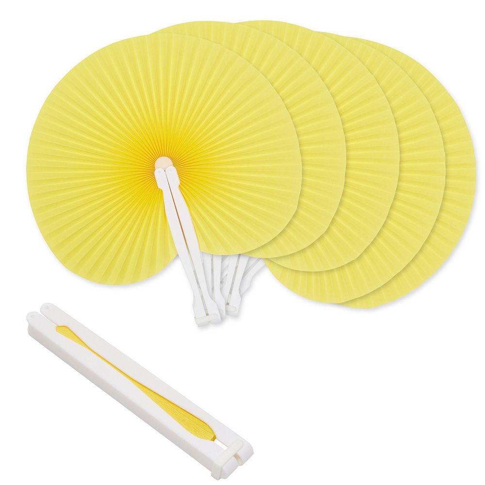 24 Pack Yellow Round Folding Handheld Paper Fans for Birthday Wedding ...