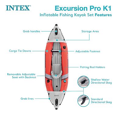 Intex Excursion Pro K1 Single Person Inflatable Vinyl Fishing Kayak w ...