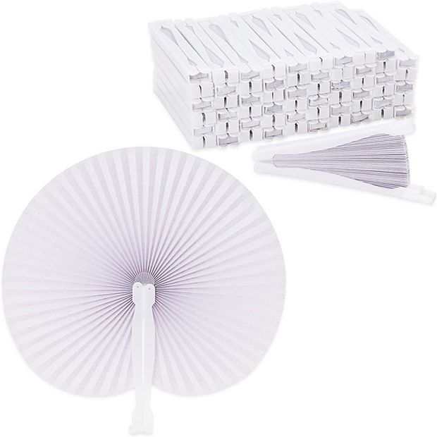 Juvale White Paper Folding Fans Handheld Fan 10 x 9.5 in 60 Pack